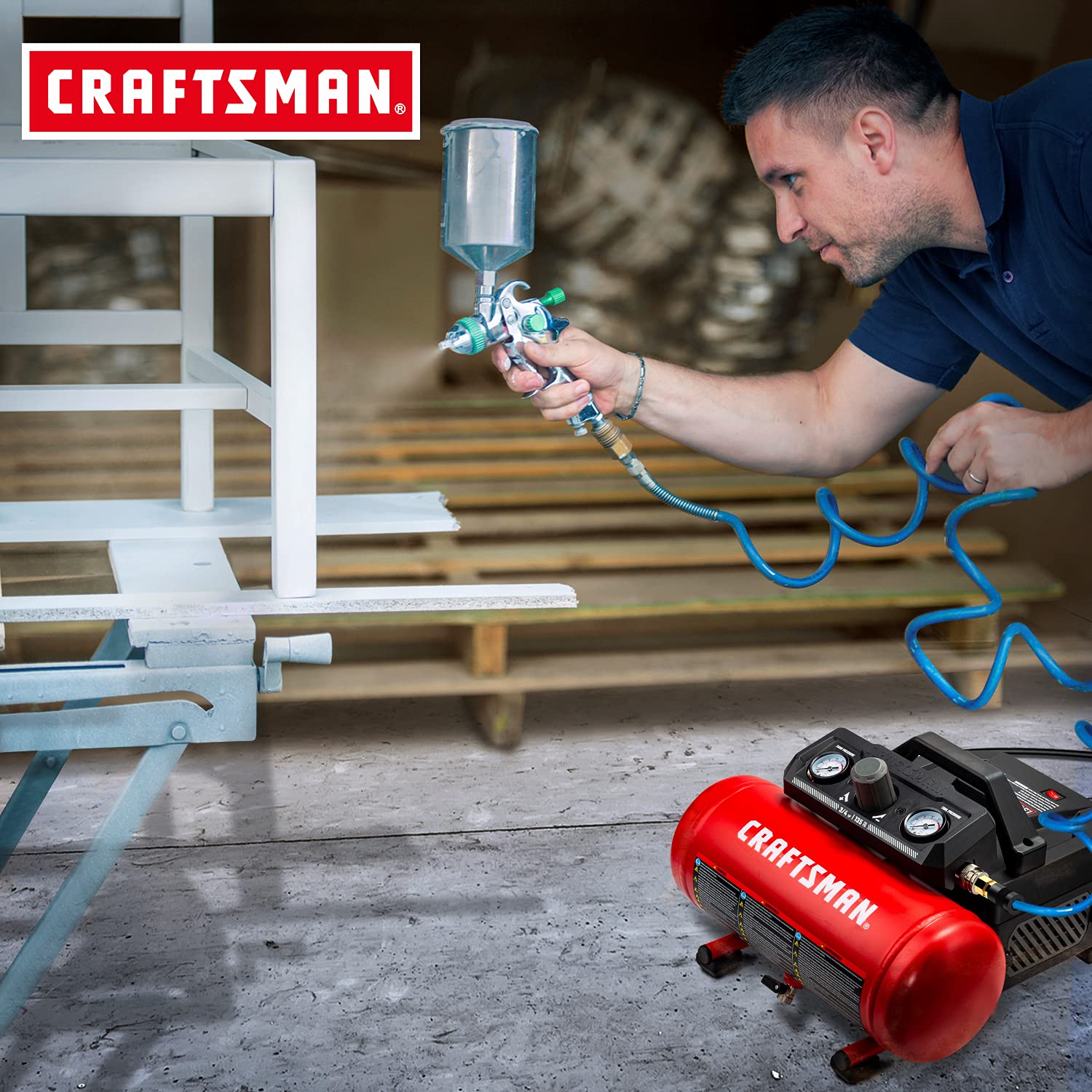Craftsman Air Compressor, 1.5 Gallon 3/4 HP Max 135 PSI Pressure, 1.5 CFM@90psi and 2.2 CFM@40psi, Stainless Steel Portable Oil Free Maintenance Free Compressor, CMXECXA0200141A
