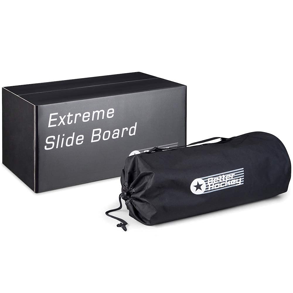 Better Hockey Extreme Slide Board - Portable IceHockey Training Aid, For Stamina, Endurance, Strength, Agility and Speed - Used by the Pros, Adjustable Length, With 3 pair of Booties, Size S, M, and L