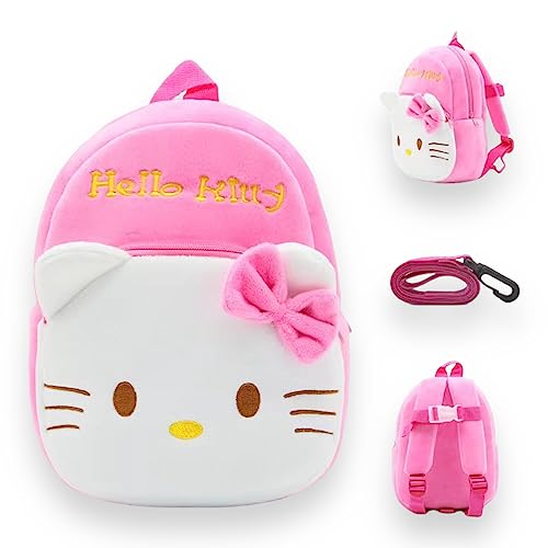 Hoky’s Hut 2pc Cute Mini Plush Backpack & Kawaii Cat Plush Toy & Mini Plush Cartoon Backpack, Kawaii Cartoon Plush (Magenta)