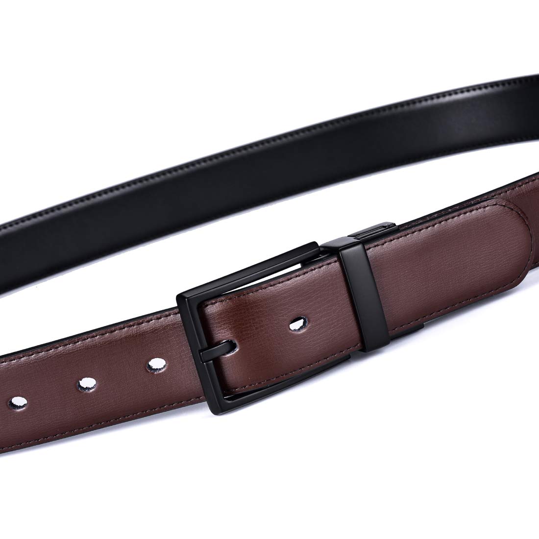 beltox fine Men's Dress Belt Leather Reversible 1.25" Wide Rotated Buckle Gift Box(Black/Brown Belt with 0440 Black Buckle,38-40)