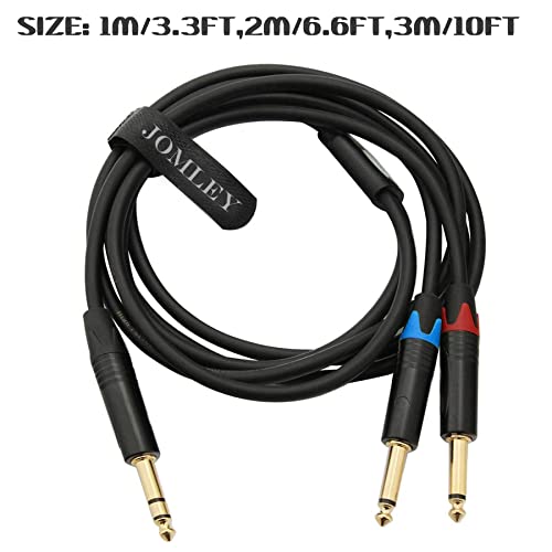 JOMLEY 1/4 inch TRS Stereo to Dual 1/4 inch TS Mono Insert Cable, TRS Stereo Y Splitter Insert Cable, 6.35mm TRS Male Stereo to Dual 6.35mm TS Male Mono Breakout Cable-6.6 Feet