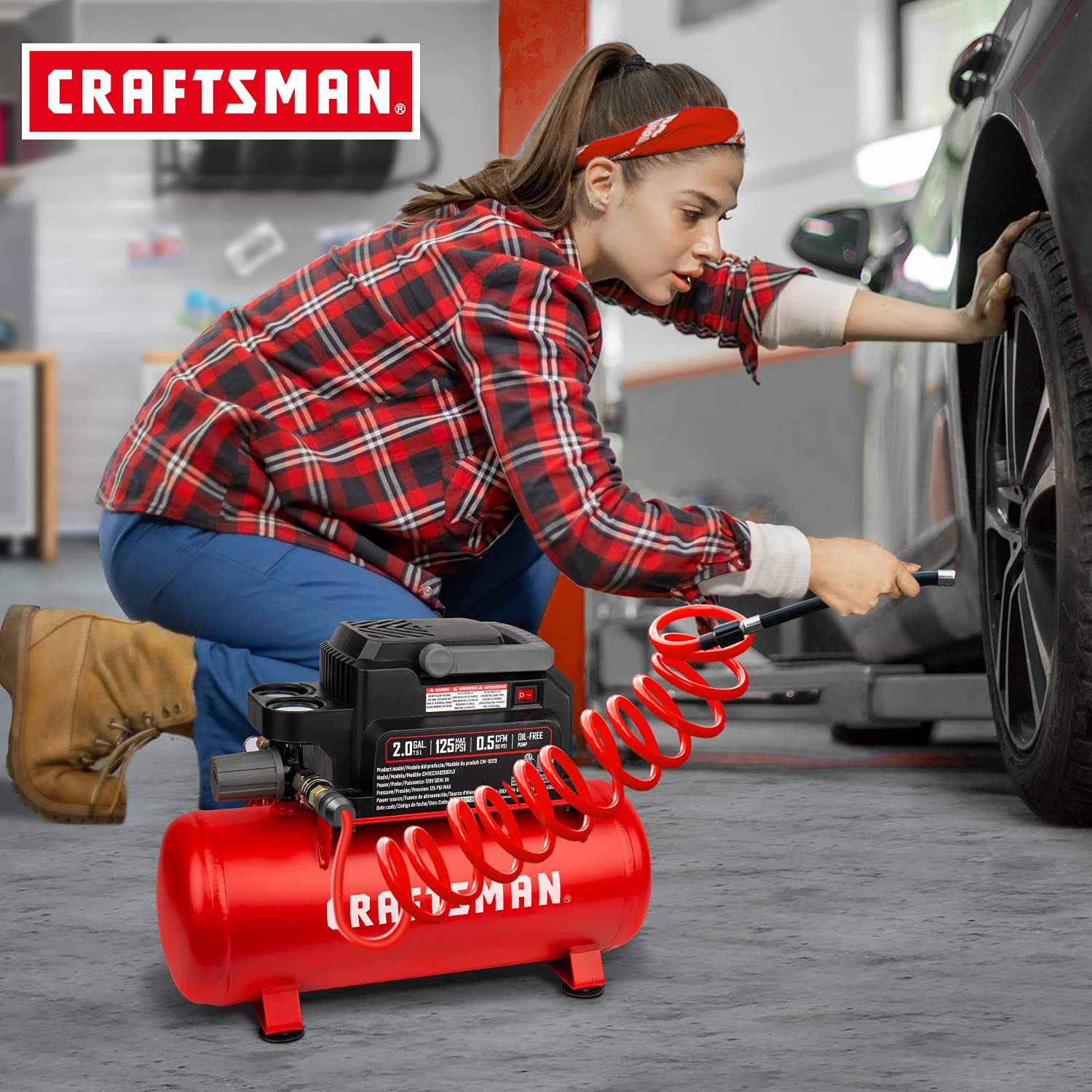 Craftsman Air Tools, 2 Gallon Portable Air Compressor 1/3 HP Oil-Free Max 125 PSI Pressure, Hot Dog, Model: CMXECXA0200243