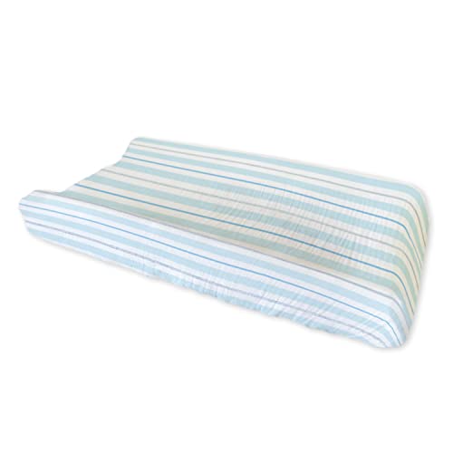 Softest Cotton Muslin Changing Pad Cover, Blue 3-Color stripes
