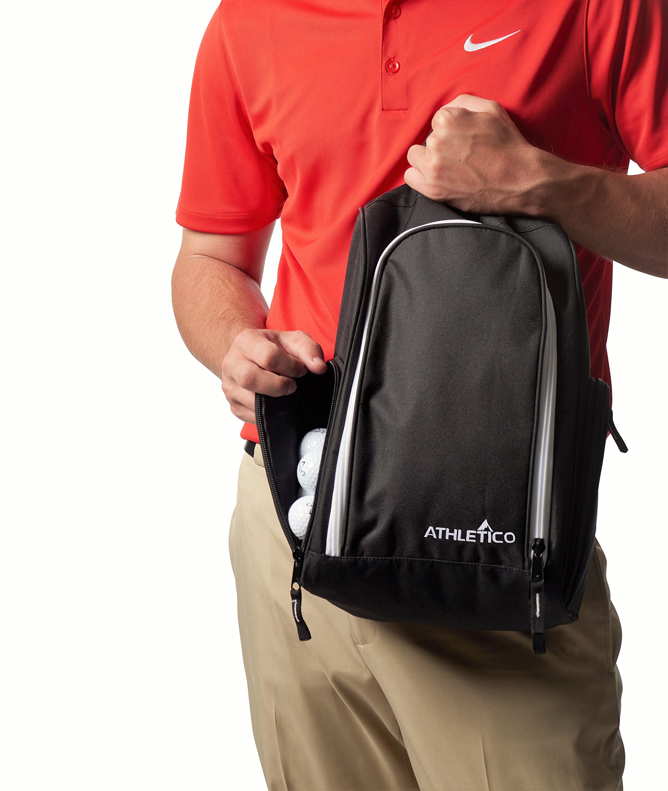 Athletico Golf Shoe Bag - Zippered Shoe Carrier Bags With Ventilation & Outside Pocket for Socks, Tees, etc. Perfect Storage (Black)