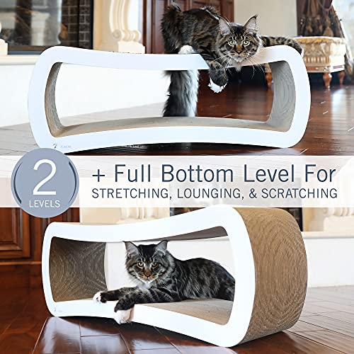 PetFusion Jumbo Cat Scratcher Lounge, White. 39 x 11 x 14 inch (lwh) | 4 Cardboard Scratching Surfaces & 2 Levels, Scratch, Play, Perch, & Hide | 100% Recyclable Cardboard Cat Lounge. 1 Yr Warranty