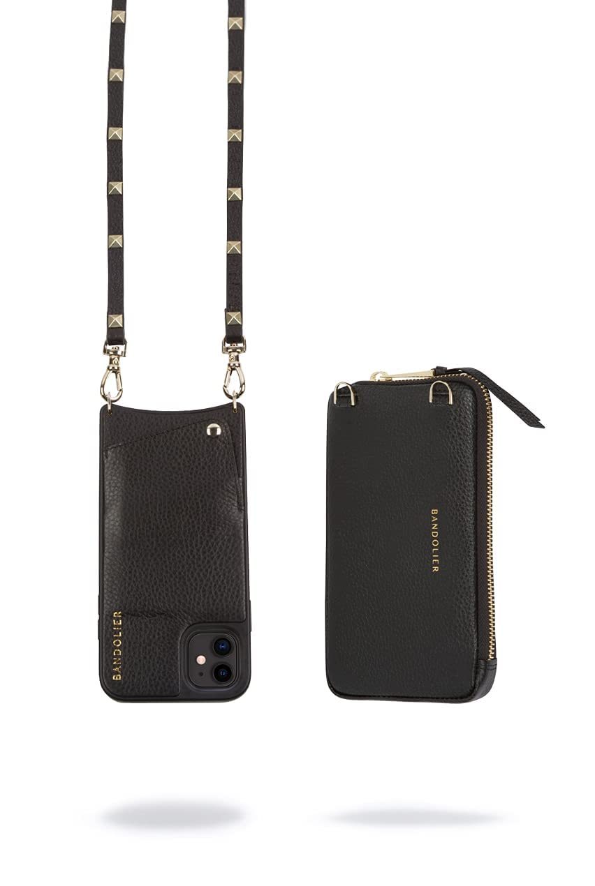 Bandolier Sarah Crossbody and Expanded Zip Pouch Set - for iPhone 13 Pro Max - Black / Gold