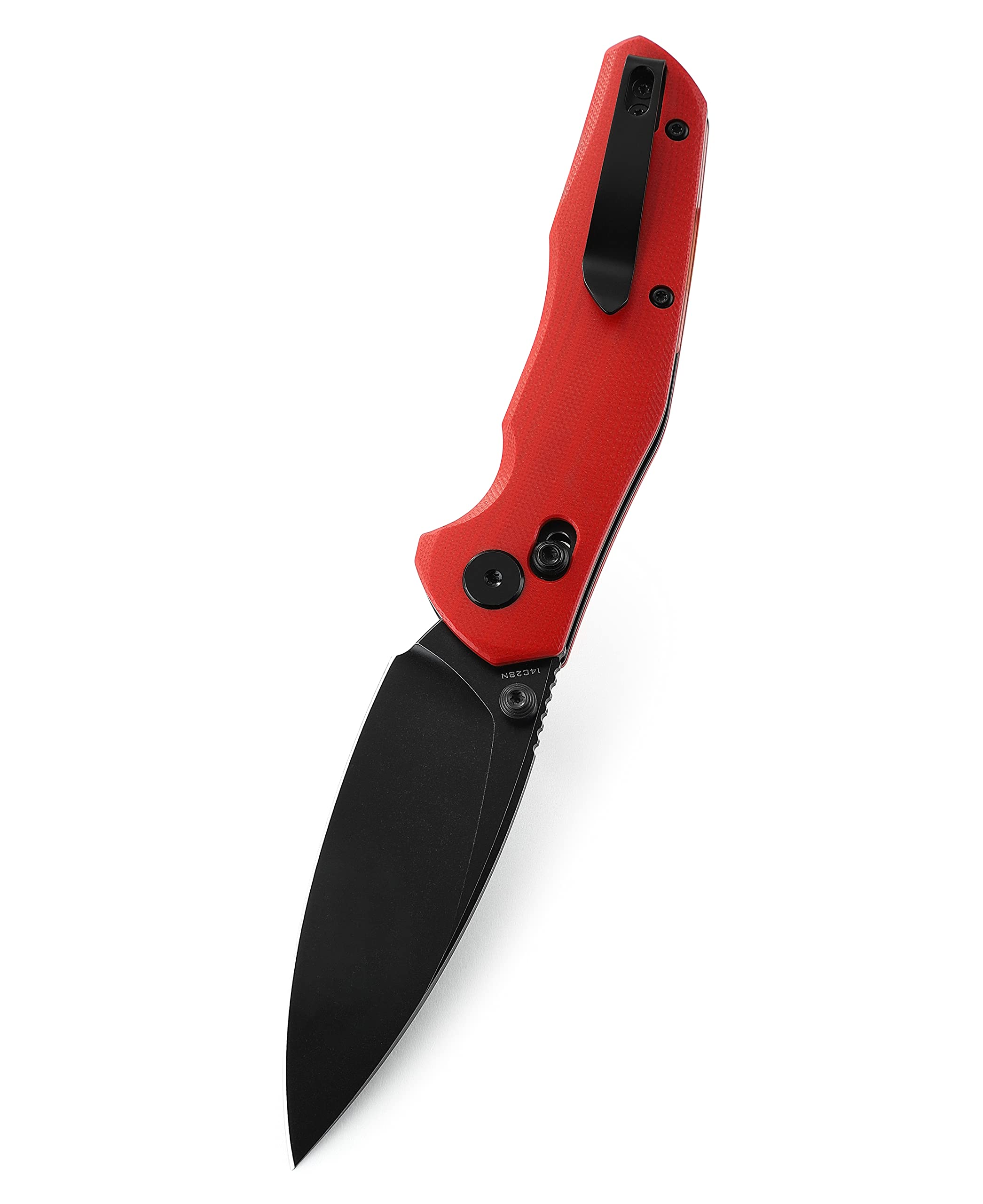 BESTECHMAN Ronan EDC Folding Knife Red G10 Handle Pocket Knife, 14C28N Steel Thumb-Stud Outdoor Tools, BMK02J (Red Handle)