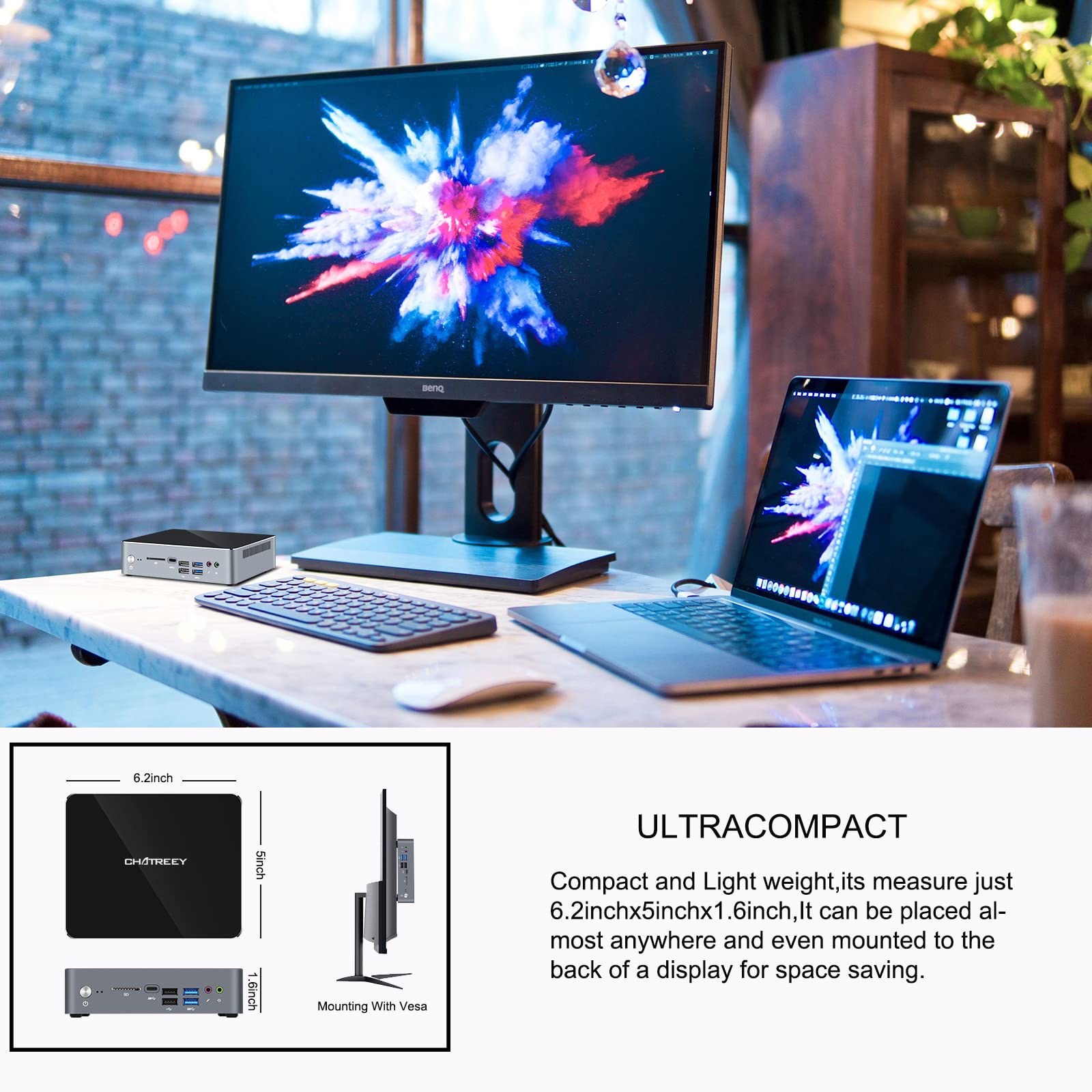 Charteey Mini PC Intel Core i7 10510U Windows 11Pro,16GB DDR4 (Max 64GB) 512G NVME SSD Mini Desktop Computer, Support 2.5inch HDD/SSD, WiFi5/BT 4.2,Dual Gigabit Ethernet,Support Auto Power on
