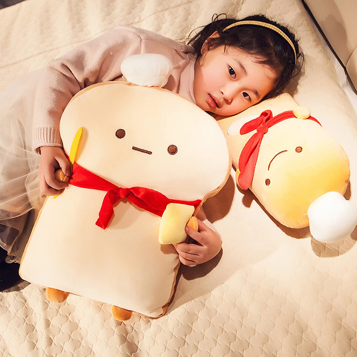 MDXMY 17.7'' Toast Pillow Funny Toast Sliced Bread Pillow Bread Stuffed Animal Toy Soft Plush with Red Scarf (Toast)