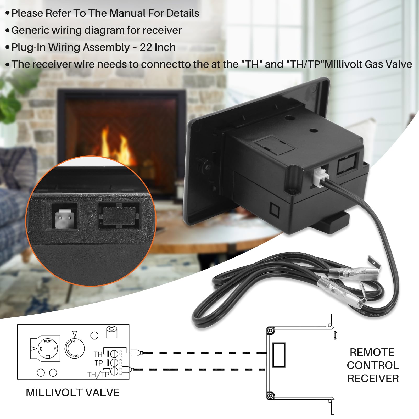 WOFUNPART Gas Fireplace Remote Control Kit, for Millivolt Valve Appliance, for skytech, Ambient, Majestic Fireplace and More, 5 Year Warranty
