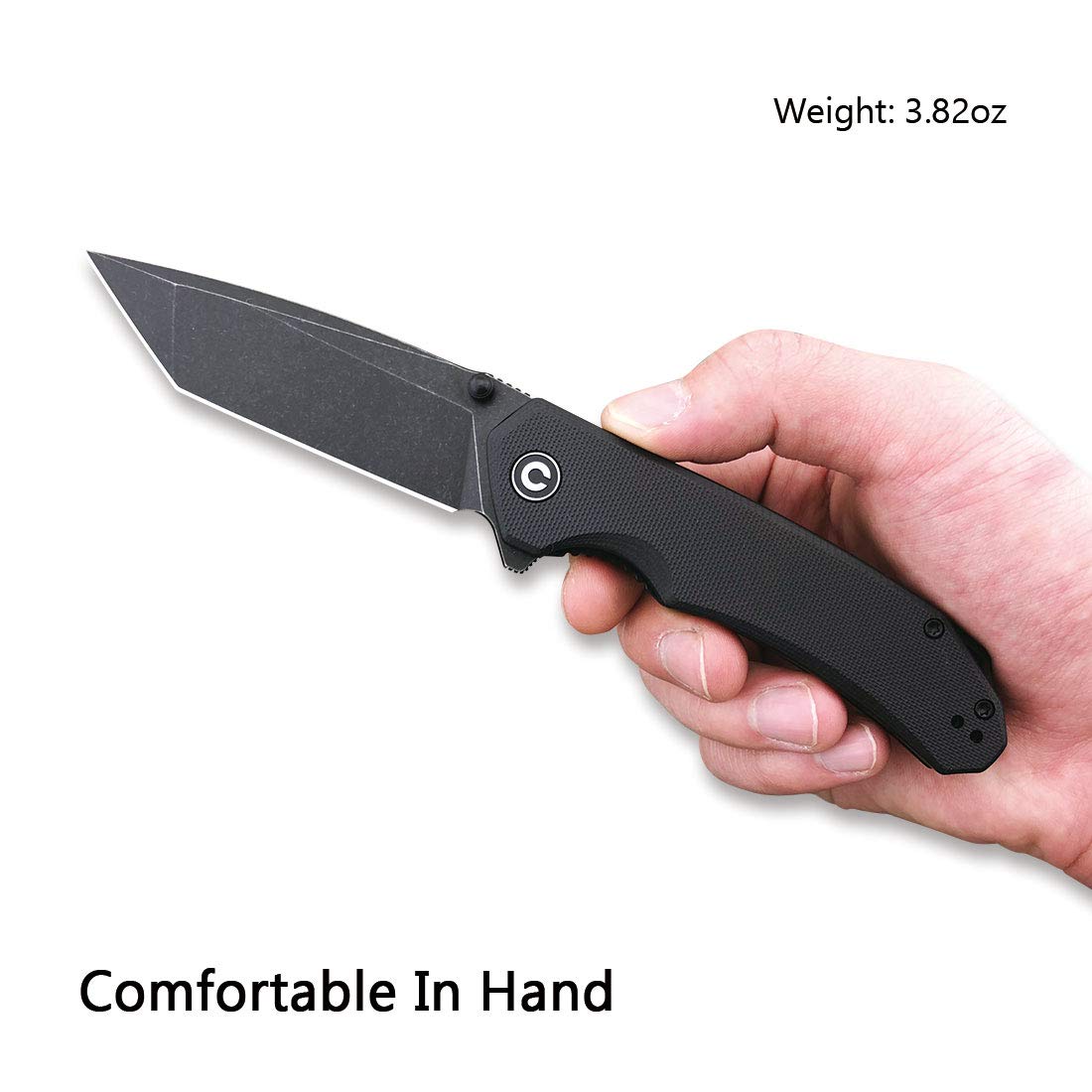 CIVIVI Brazen Folding Pocket Knife,3.5-Inch Tanto D2 Plain Blade,G-10 Outdoor Camping Hiking Knife with Thumb Studs and Flipper opener,Unique Tool Gift for EDC Men Women C2023C (Black)