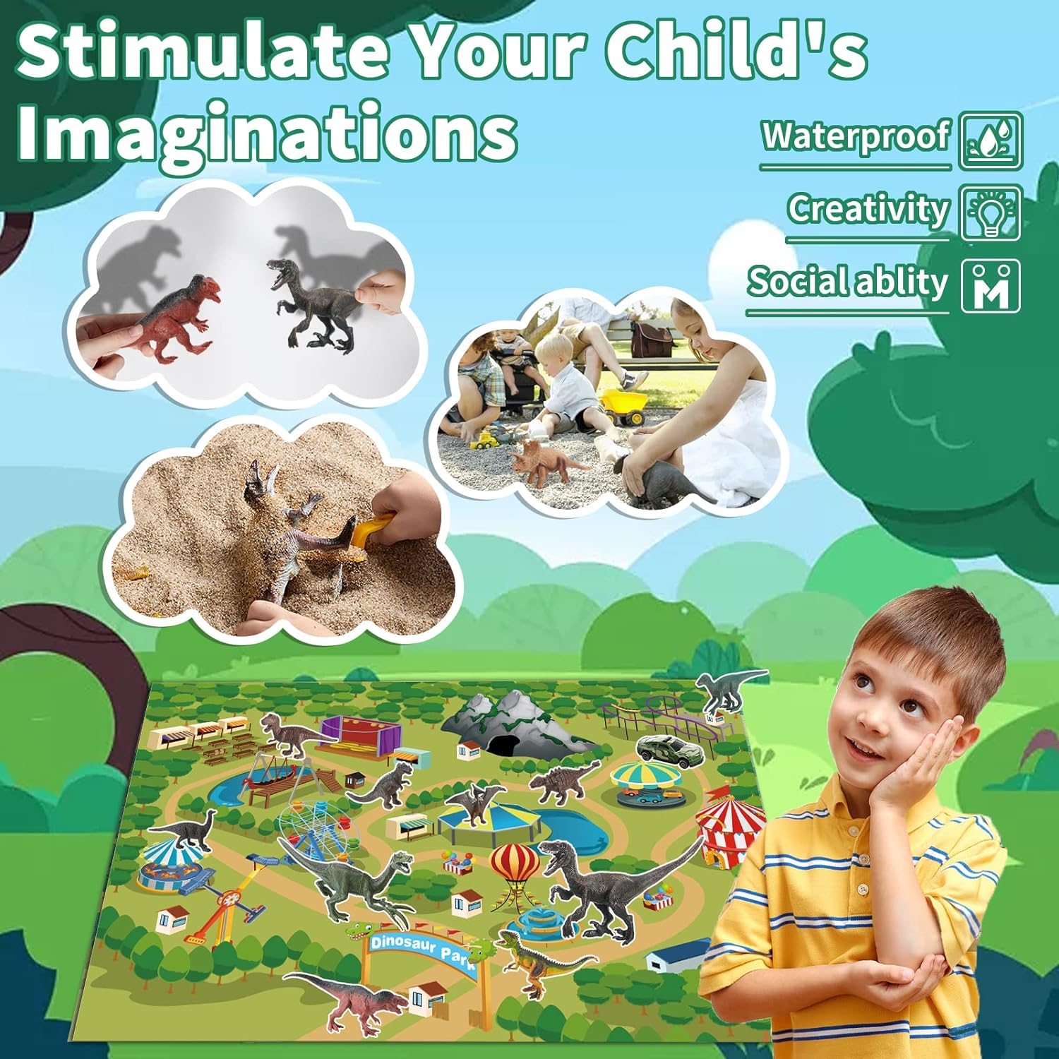 Kids Dinosaur Toys Jurassic Dino Figure Set Play Mat Little Boys Room Decor 3 4 5 6 7 8 Year Old Gift Juguetes Dinosaurios Para Niños Autism Train Kit Present Trex T Rex Playset Learning Resources