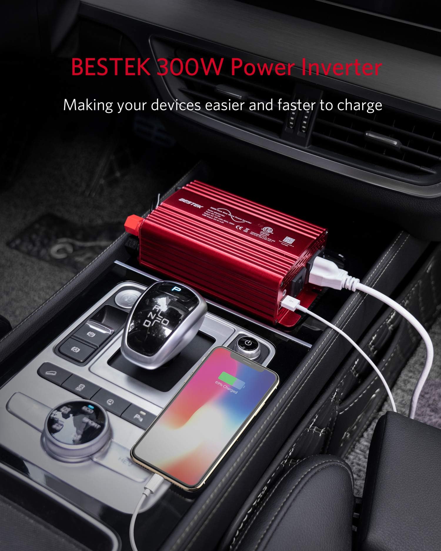 BESTEK 300W Power Inverter DC 12V to 110V AC Car Inverter with 4.2A Dual USB Car Adapter (Black)