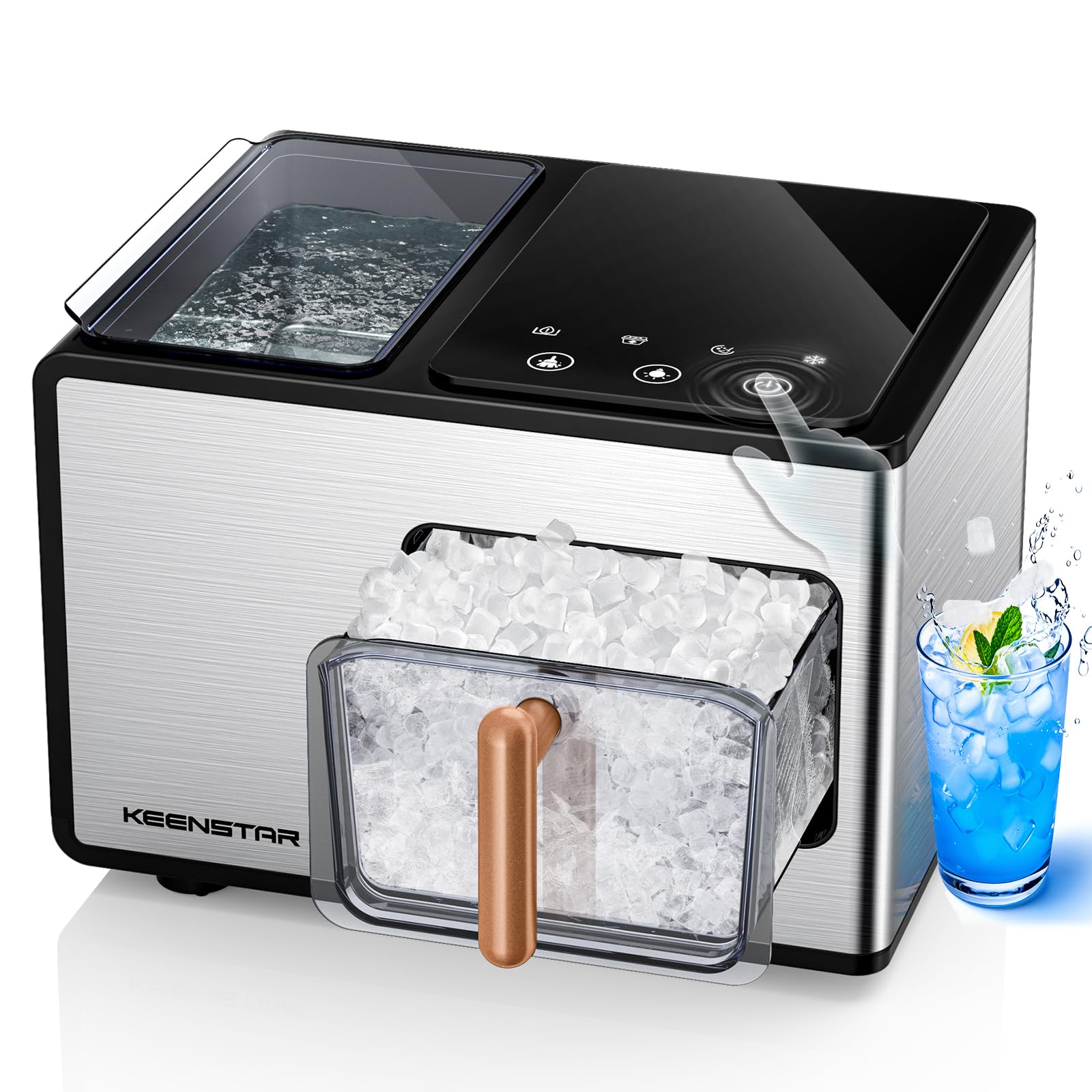 Nugget Ice Maker Countertop, 40lbs/24H, Pebble Ice Maker with Soft Chewable Ice, Self Cleaning Sonic Ice Machine, Stainless Steel w/Touch Screen, Compact Design for Home Office Bar Party-Silver