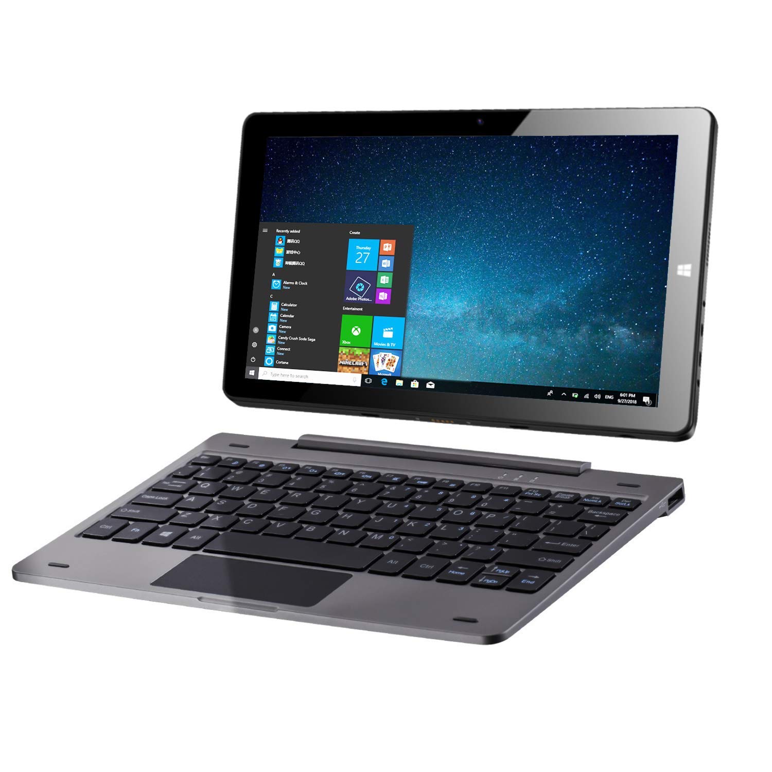 AWOW 10.1 Inch Windows 10 Tablet 2-in-1 Touchscreen Mini Laptop with Detachable Keyboard/IPS 1280x800 /4GB RAM /32GB ROM/Dual Webcam/Bluetooth 4.2/WiFi/HDMI/Micro SD