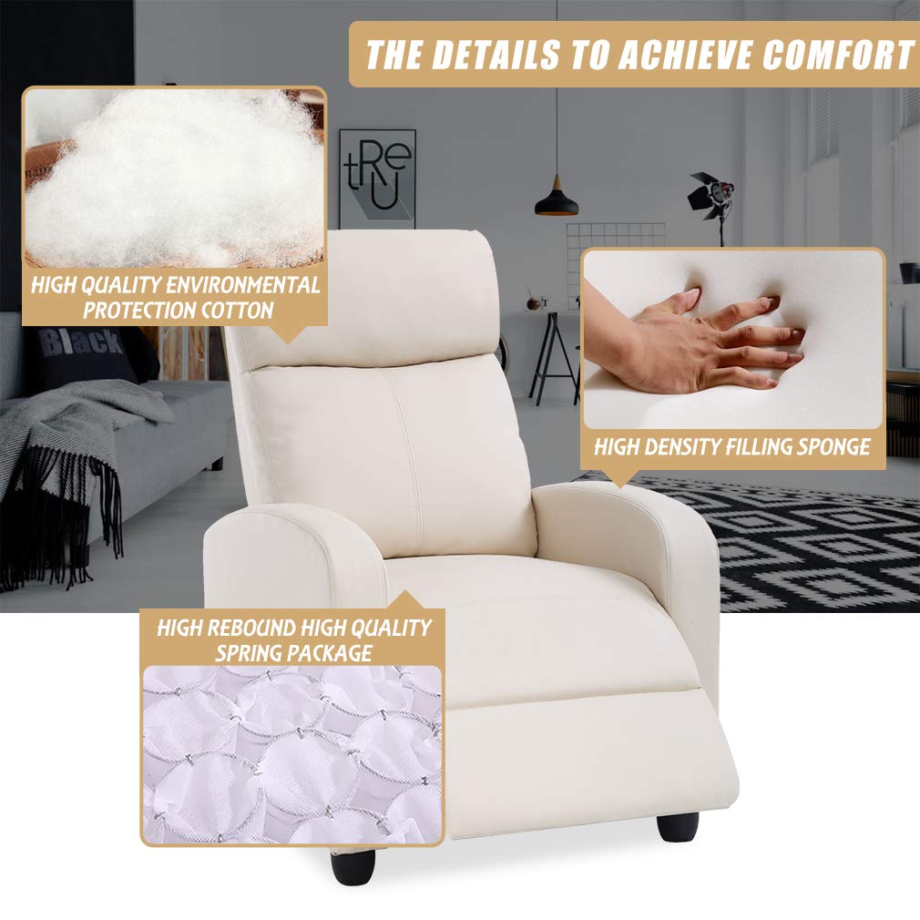 FDW Recliner Chair for Living Room Recliner Sofa Reading Chair Winback Single Sofa Home Theater Seating Modern Reclining Chair Easy Lounge with PU Leather Padded Seat Backrest (Beige)