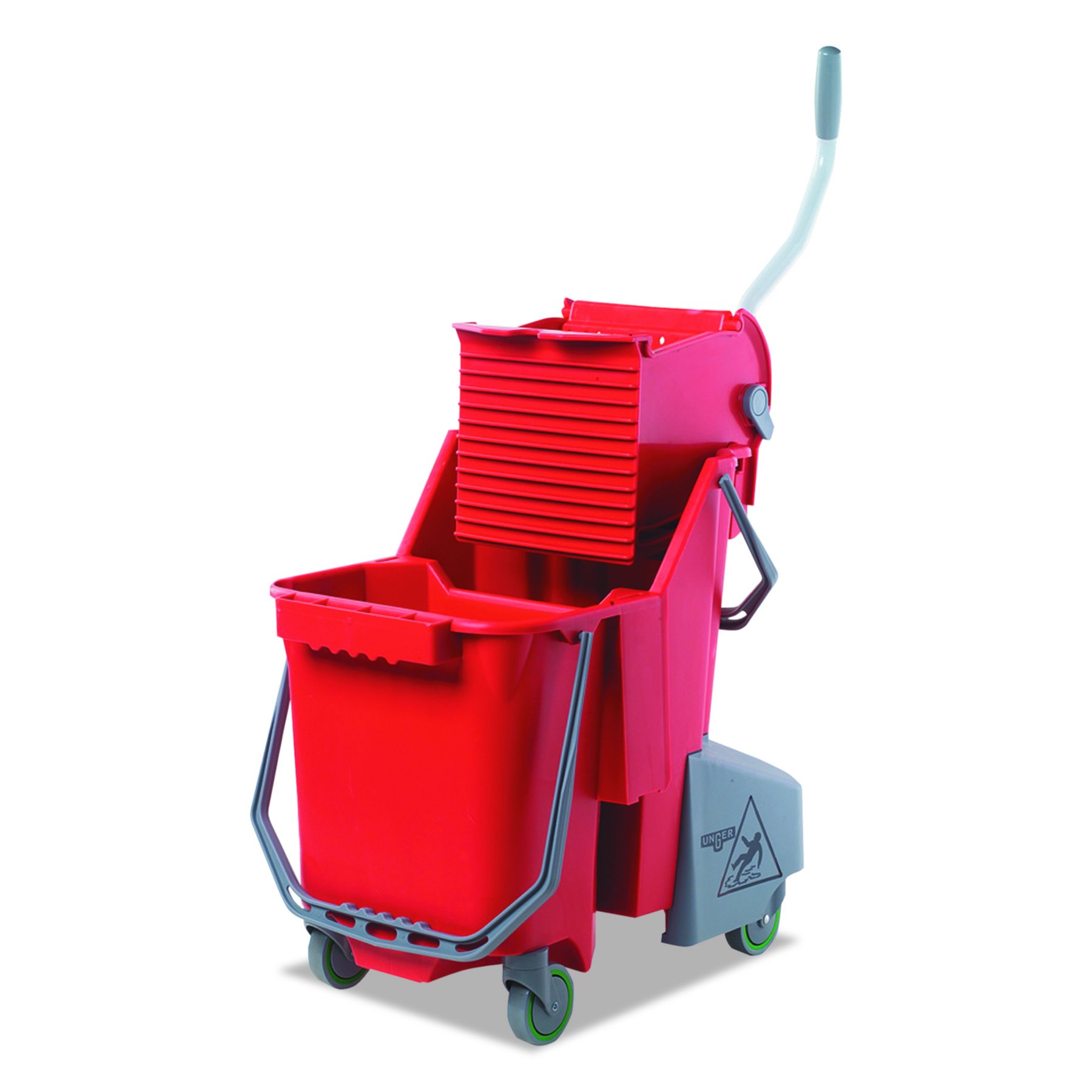 Unger COMBR Side-Press Restroom Mop Dual Bucket Combo, 8gal, Plastic, Red
