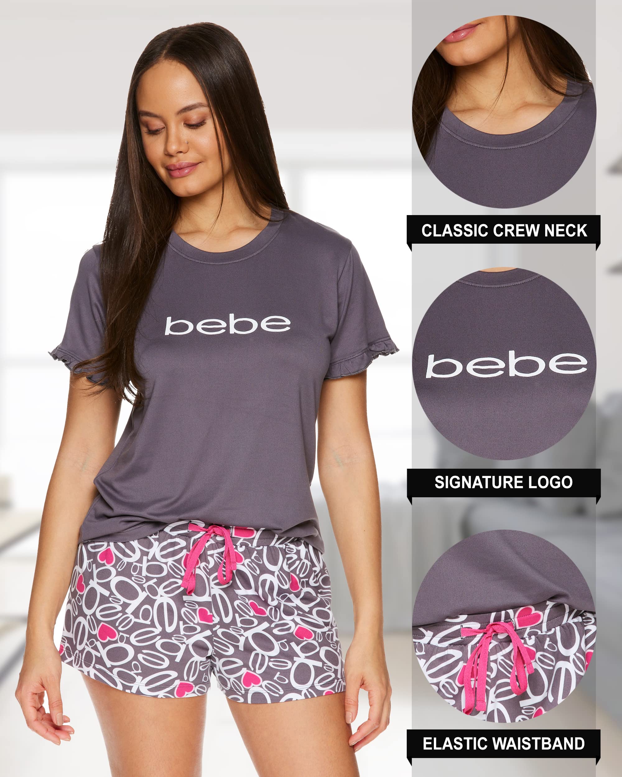 bebe Womens Pajamas Set - Shirt and Lounge Pajama Shorts Sleepwear (Charcoal, Large)