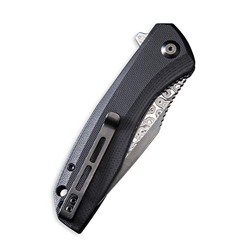 CIVIVI Knives Flipper Folding Knife Baklash with 3.5" Damascus Drop Point Blade and Black G10 Handles for EDC, Outdoor and DIY Activities C801DS