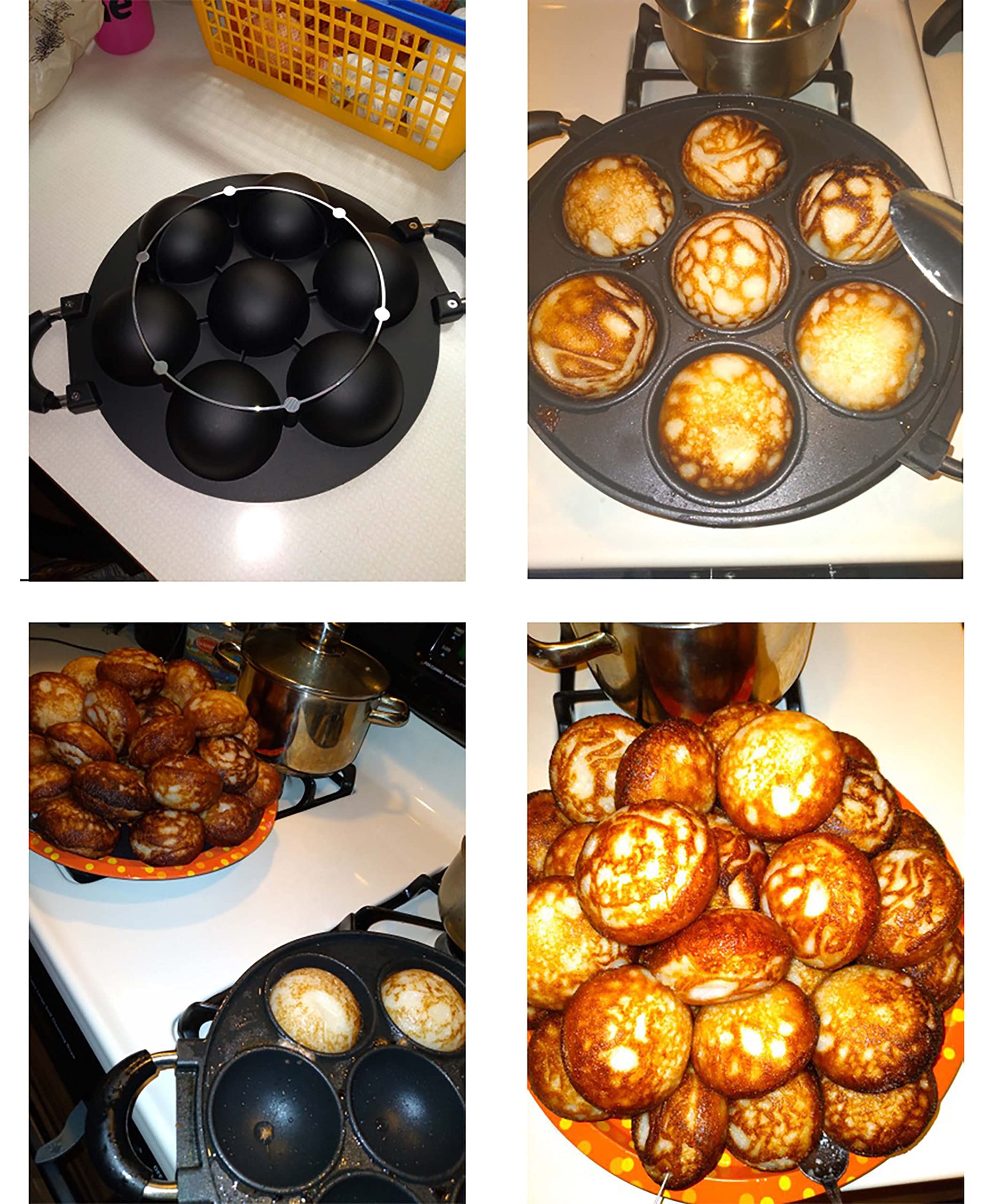 Heaunzy Japan large aperture takoyaki pan,cake mold baking pan,making masa (rice pancake),fry eggs,Poffertjes pan,Appam pan,Banh khot pan,Masa pan,cupcake pan,takoyaki maker,Nonstick,0.95kg(7 Hole)