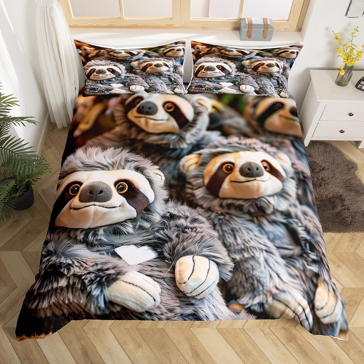 Feelyou Cute Sloth Bedding Set for Girls Boys Children Cartoon Animal Themed Comforter Cover Decorative Lazy Sloth Duvet Cover Funny Style Bedspread Cover Twin Size 2Pcs Bedclothes