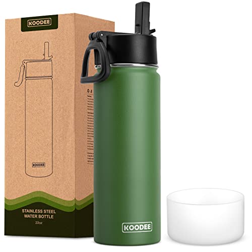 koodee Water Bottle for School 22 oz Stainless Steel Vacuum Insulated Sports Water Bottle for Boys, Reusable Metal Water Bottle with Leak Proof Straw Lid (Grass Green)