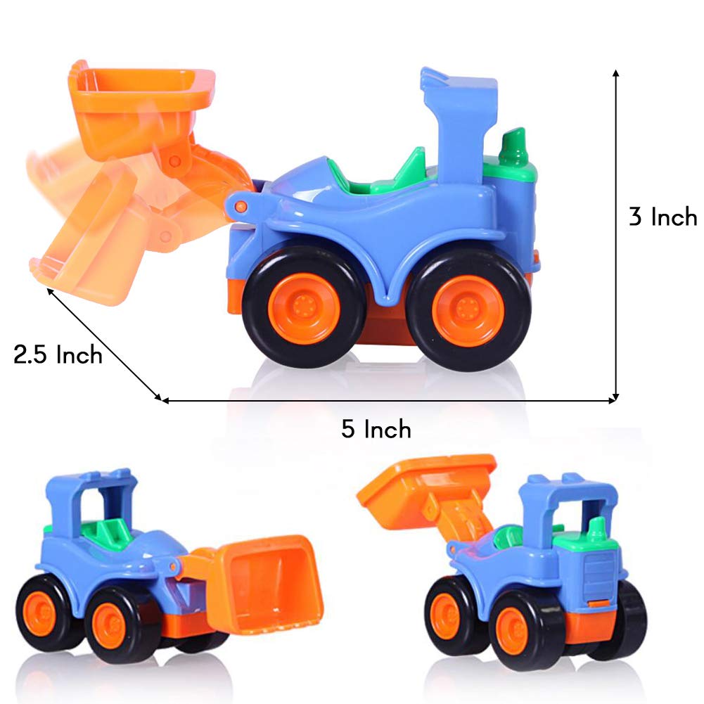 Beestech Toy Cars for 2 3 4 5 Year Old Boys Girls Toddlers, Friction Powered Construction Truck Toys, Pull Back and Go Vehicles with Dumper Road Roller Bulldozer Excavator 4 Pack Gift