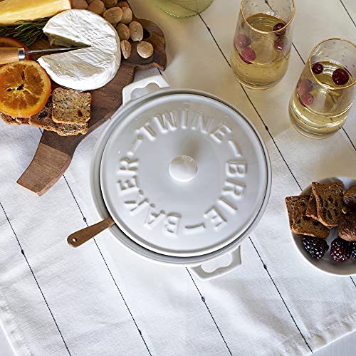 Twine, Brie Baker with Lid, Acacia Wood Spreader, White Ceramic, Set of 1