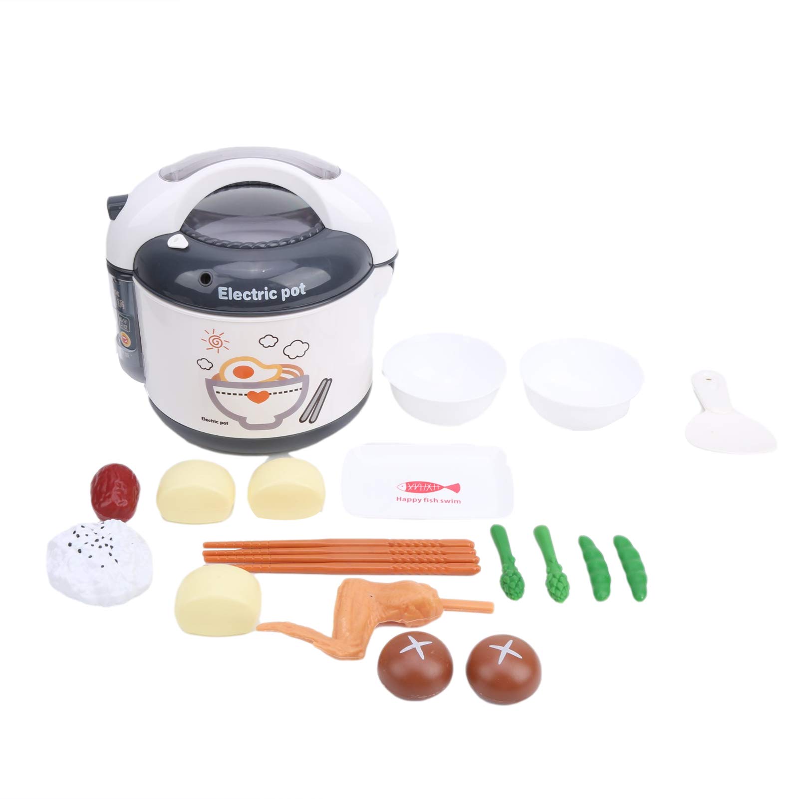 Kids Rice Cooker Toy, Kitchen Playset Pretend Play Chef Appliances Preschool Childhood Educational Toy Kitchen Fun Cuttable Food Toys(Grey)