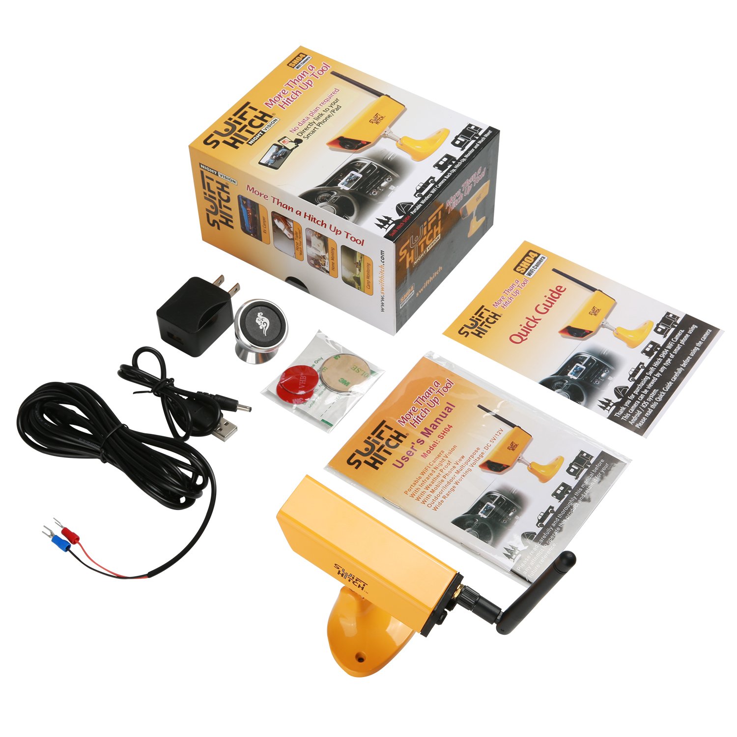 Swift Hitch SH04 Wireless Battery Backup Camera System for Trailer Hitch Up, RV Rear View via WiFi Link and Monitoring on iPhone/iPad or Android Devices