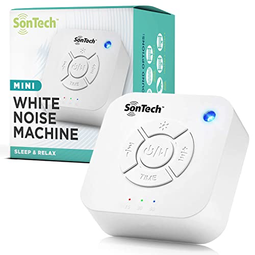 SonTech - White Noise Sound Machine - 10 Natural Soothing Sound Tracks Home, Office, Travel, Baby β Multiple Timer Settings - Battery or Adapter Charging Options