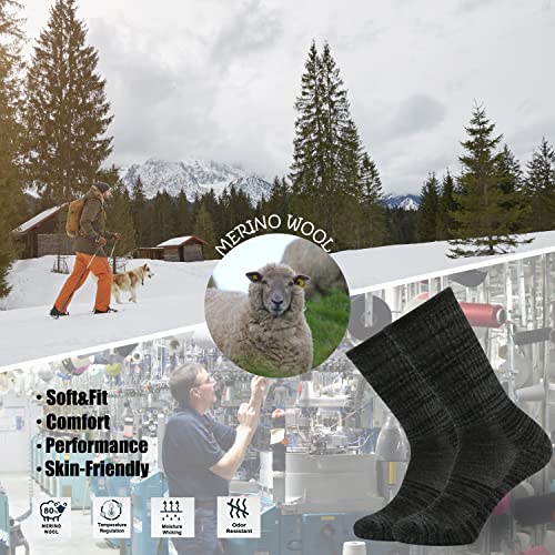 Ortis Men's Merino Wool Cushion Crew Socks with Moisture Wicking Control Light Weight Breathable for Outdoor Hiking Cycling(Black L)