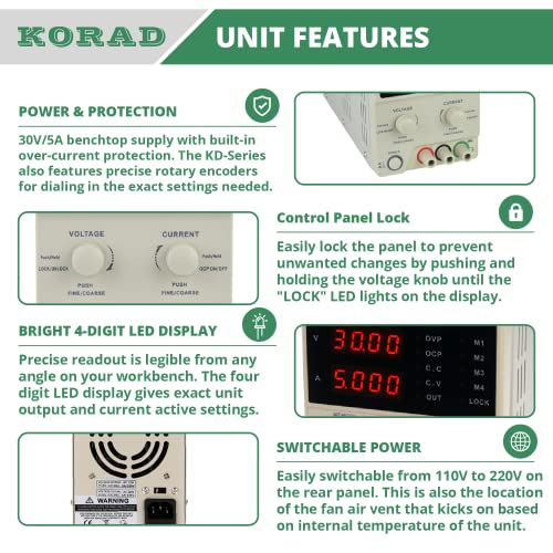 KORAD KD3005D - Precision Variable Adjustable 30V, 5A DC Linear Power Supply Digital Regulated Lab Gradeā¦