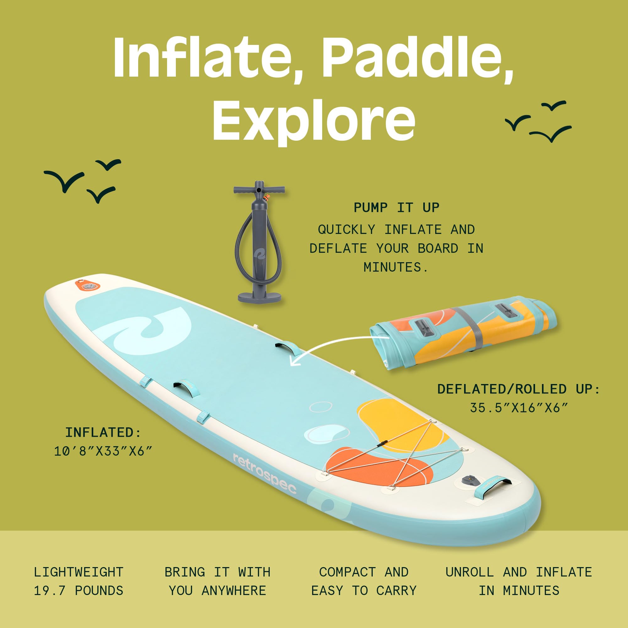 Retrospec Weekender-Yogi 10' Extra Wide Inflatable Stand Up Paddleboard iSUP Bundle w/ paddle board carrying case, aluminum paddle, removable fins, pump & phone case