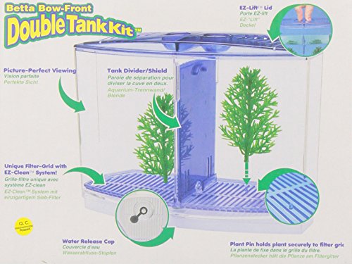 Penn Plax Twin Beta Bow-Front Kit for Aquarium Blue, Green, Tank is 7.5" Across The Front, 6" Across The Back