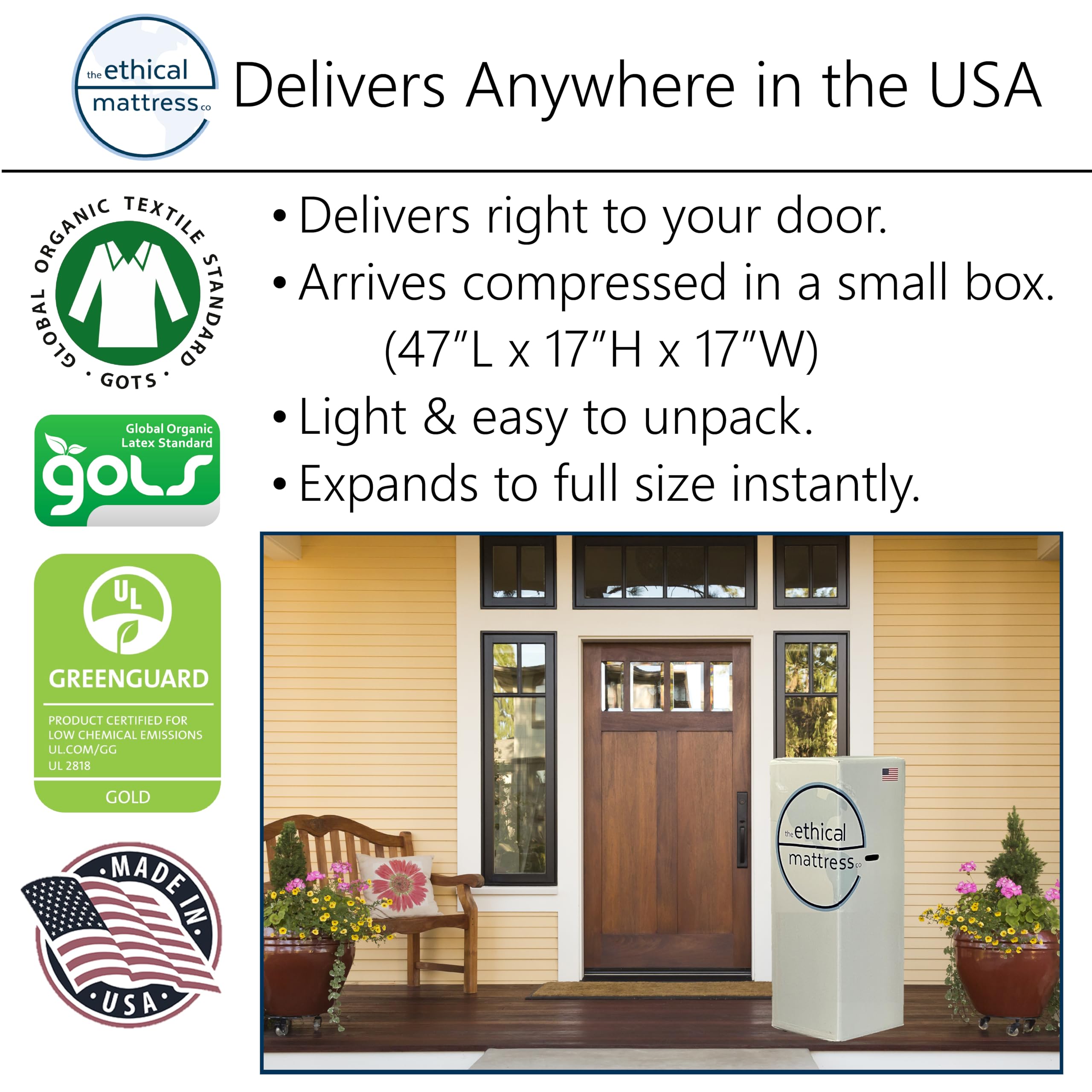 Ethical Mattress CO 10" Toxin-Free Hybrid Mattress, Made in USA with Organic Cotton, Wool, Latex & Pocketed Coils (Mattress-in-a-Box) Comfortable & Supportive for All Ages - Queen Size