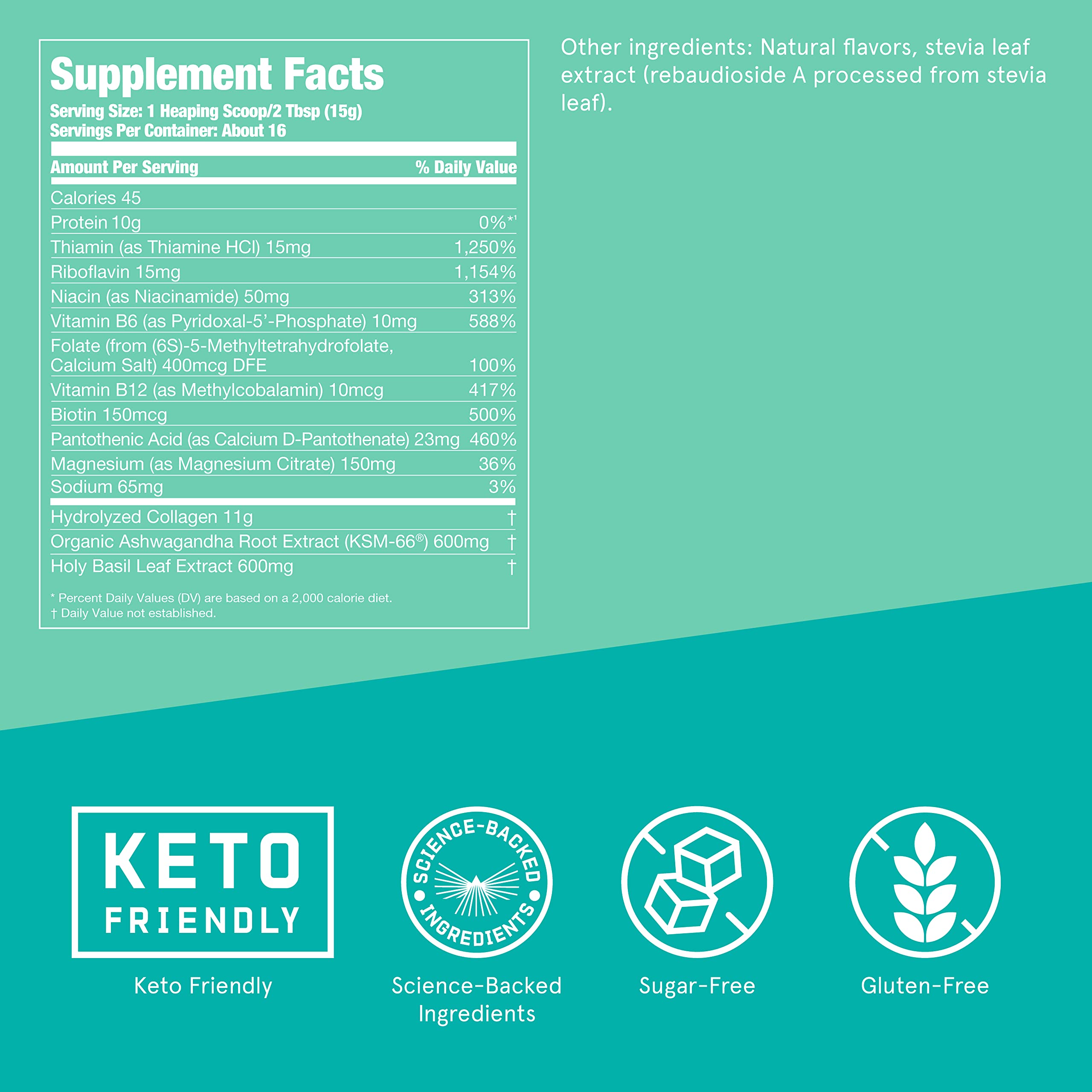 Bulletproof Honey Mint Stress Relief Collagen Peptide Protein, 8.5 Ounces (1 Count), Natural Supplement Relaxation with Ashwagandha, Magnesium and Holy Basil
