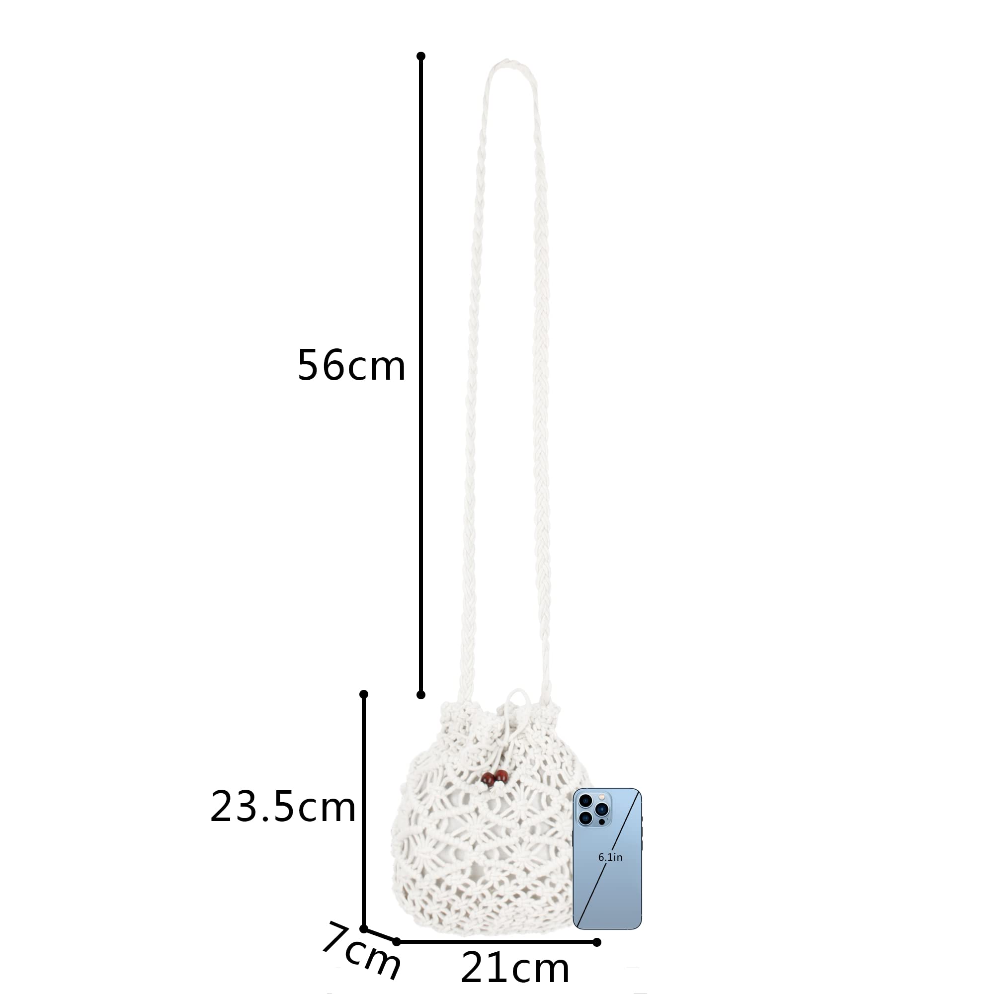 Meyaus Women Mini Cotton Crochet Crossbody Bag Summer Beach Shoulder Bag Drawstring Purse