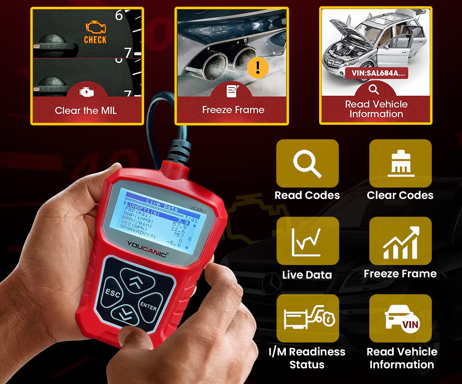 YOUCANIC OBD2 Scanner - Code Reader - Check Engine Faults