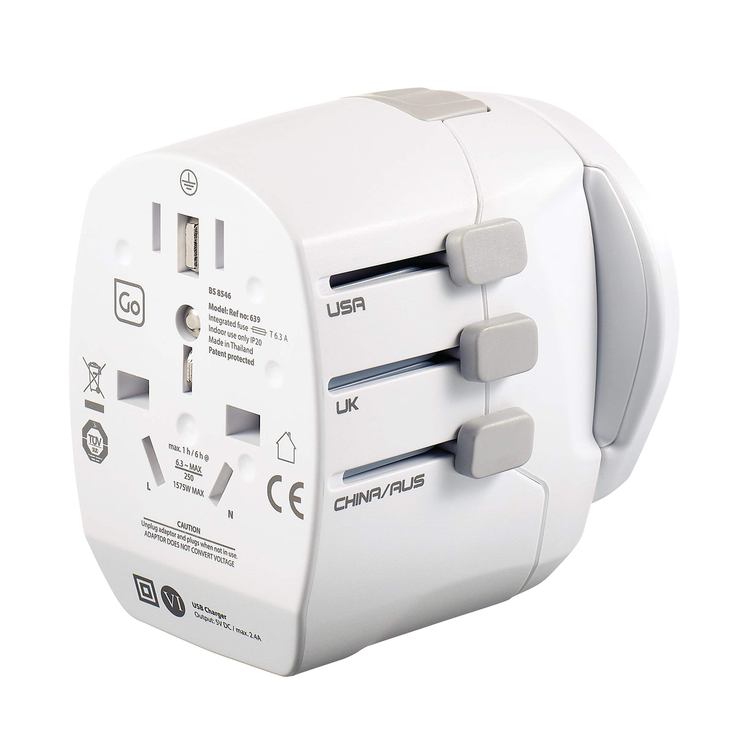 Worldwide Adapter + USB, Universal Earthed Travel Adapter with Twin USB Ports, for Small Electrical Devices, Travel Essentials