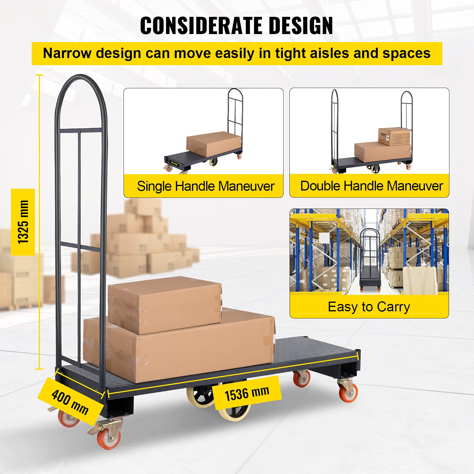 BestEquip U-Boat Cart 2000LBS Capacity U-Boat Platform Truck Dolly