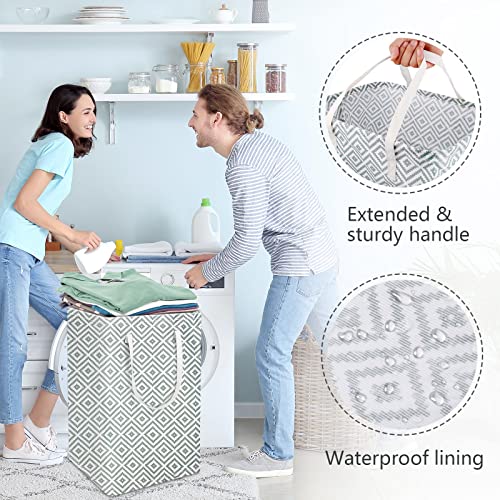 Letensh Laundry Baskets 2 Pack, 75L Foldable Laundry Hampers with Mesh Laundry Bag, Waterproof Dirty Clothes Hamper Organizer Freestanding Tall Laundry Bin with Handles for Laundry Room, Bedroom, Dorm
