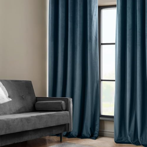 HPD Half Price Drapes Heritage Plush Velvet Curtains 96 Inches Long Room Darkening Curtains for Bedroom & Living Room 50W x 96L, (1 Panel), Avalon Blue