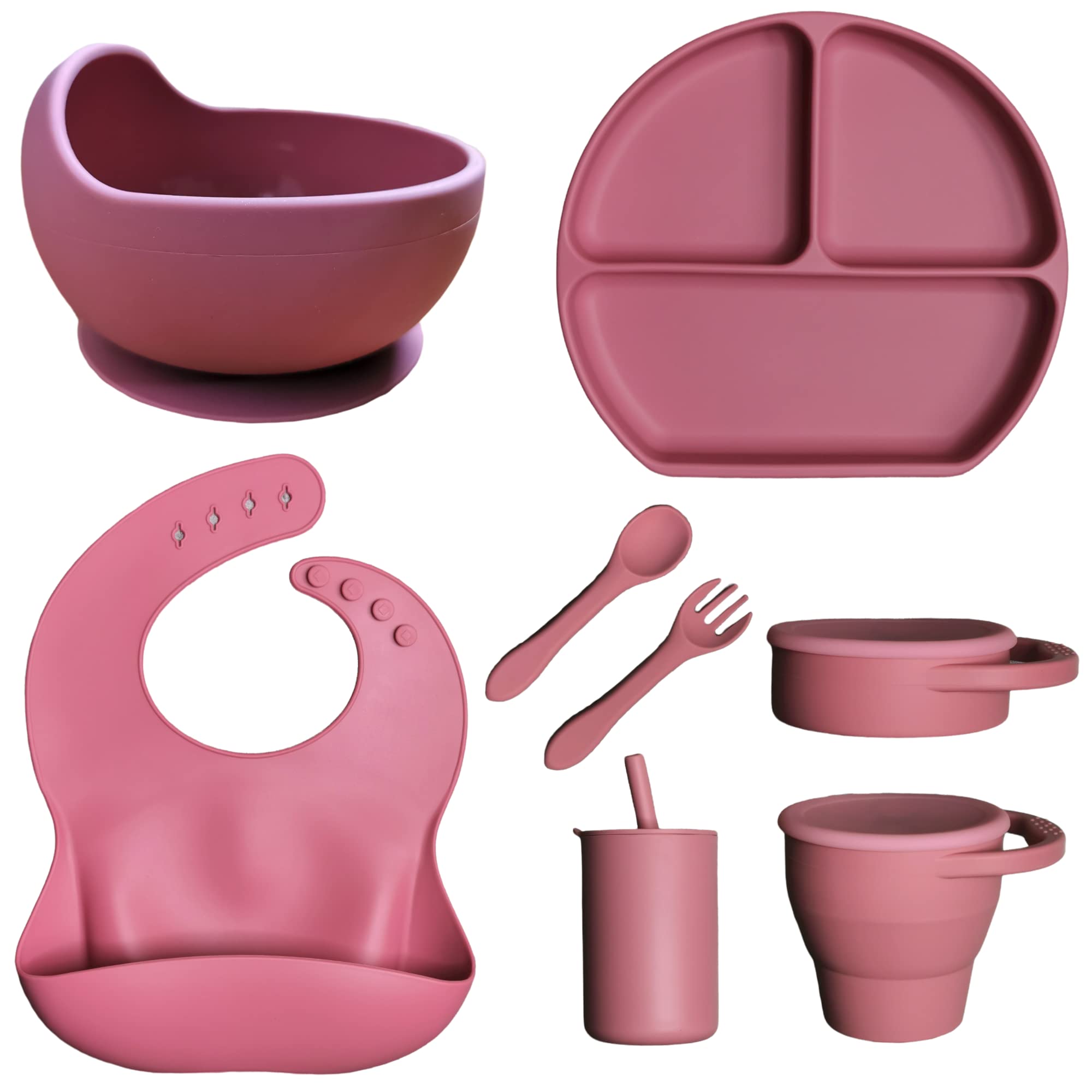 CheemZ Safe and Mess-Free 8-Piece Baby-Led Weaning Feeding Set - Suction Plates, Bowls, Bib, Straw Cup, Fork, and Spoon - Ideal for 6-12 Months - Make Baby's Mealtime Easy and Fun!
