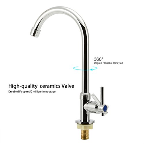 Cold Water Faucet Only, High Arc Single Handle One Hole Faucet for Kitchen Garden Bar Outdoor Boat Camper(Free Cold Water Supply Lines)