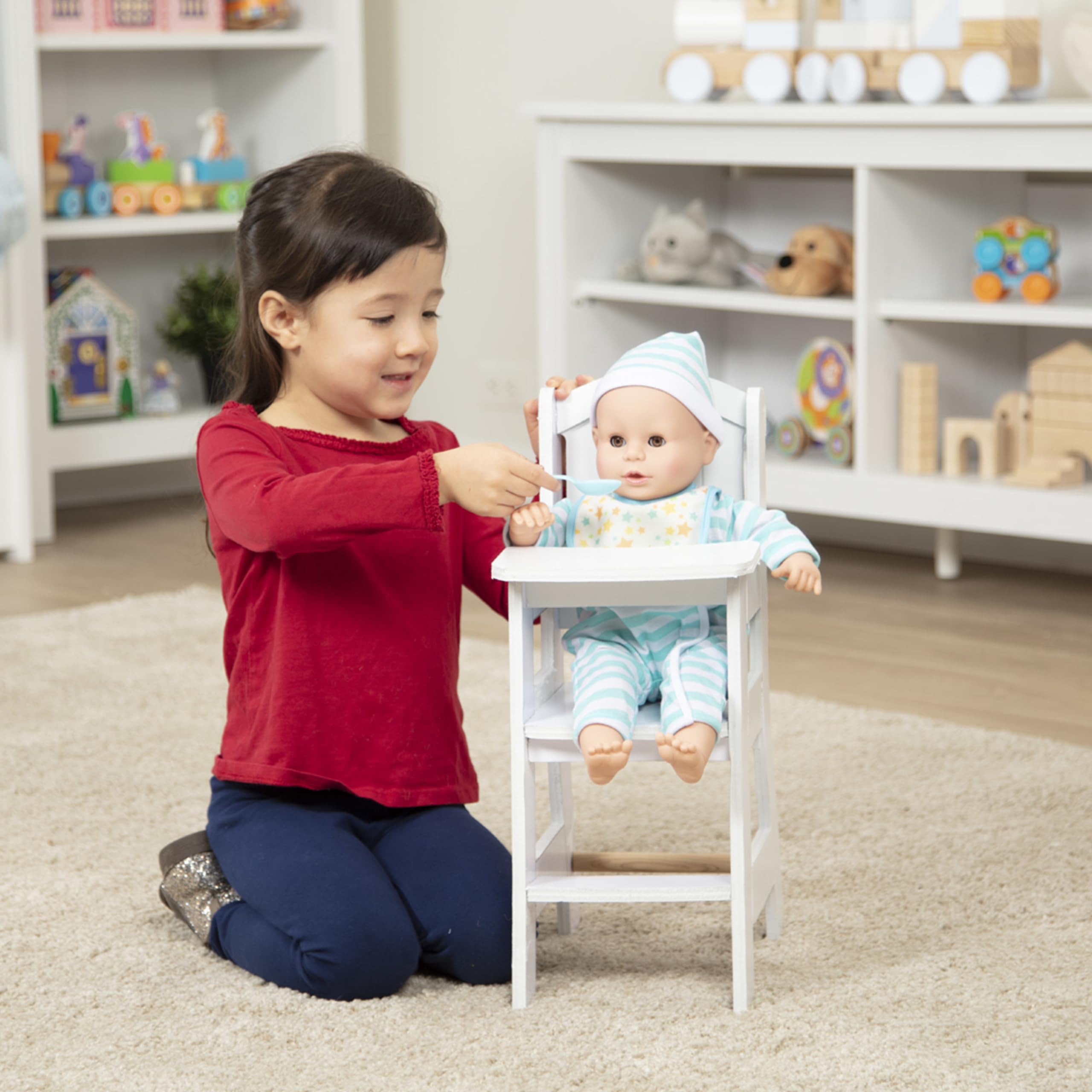 Melissa & Doug Mine to Love Wooden Play High Chair for Dolls, -Stuffed Animals - White (18H x 8W x 11D Assembled)