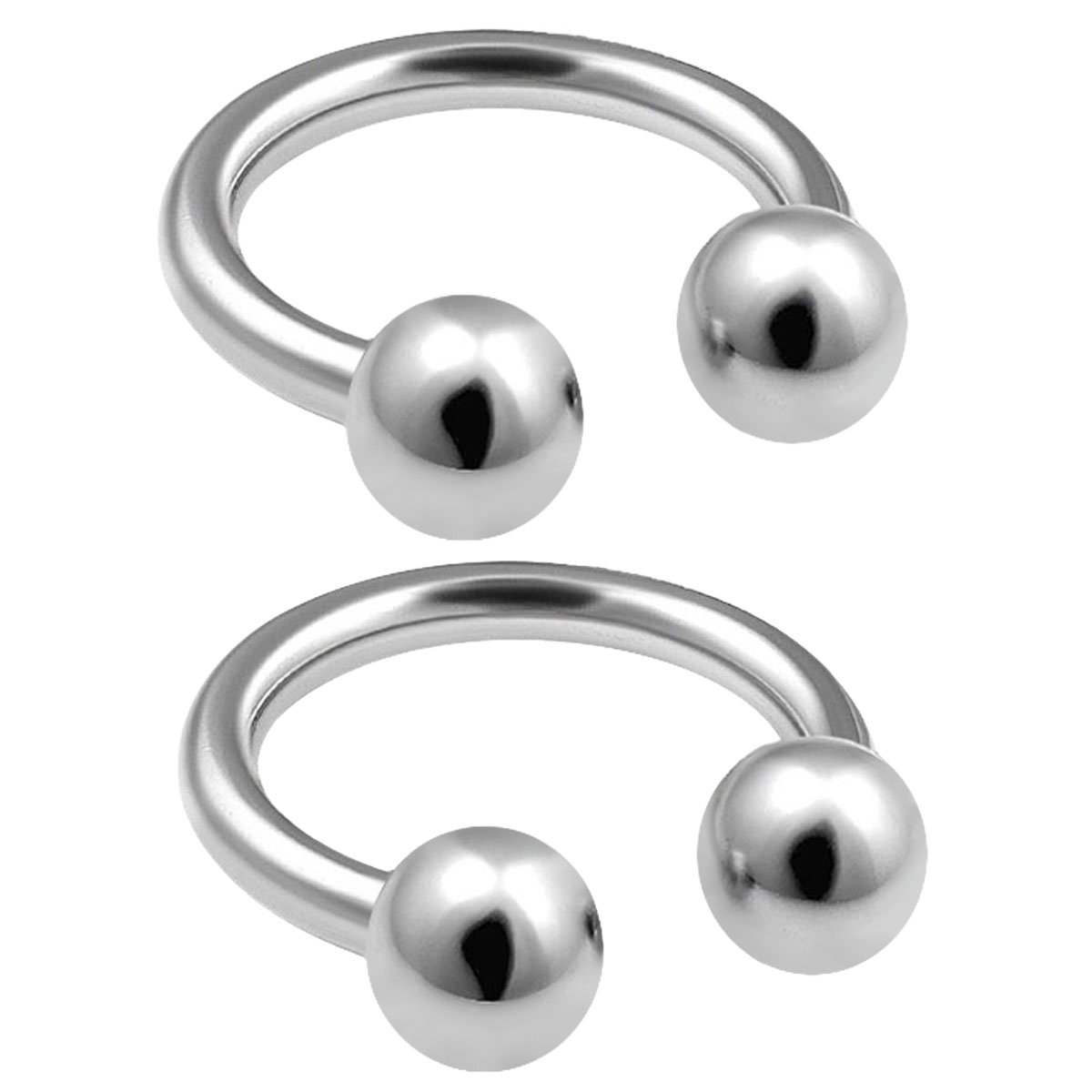 bodyjewellery 2pcs 18g Circular Barbell Ear Cartilage Eyebrow Horseshoe Lip Septum Nose Ring Tragus Helix Snake Bite 3mm Ball - 6mm