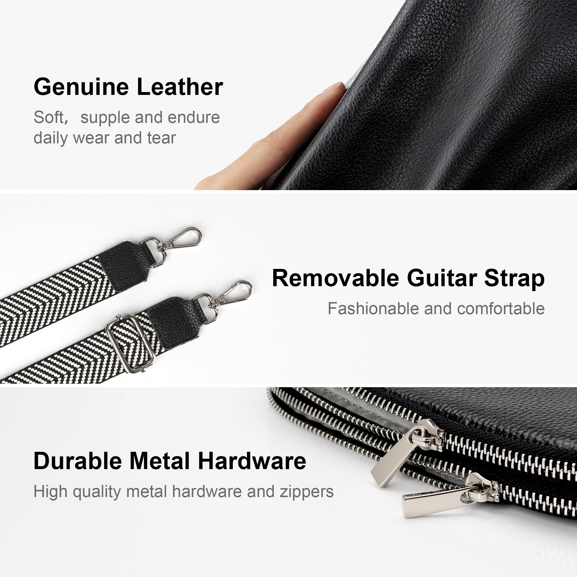 befen Black Genuine Leather Small Crossbody Purse Bags Double Pocket Shoulder Bag for Women