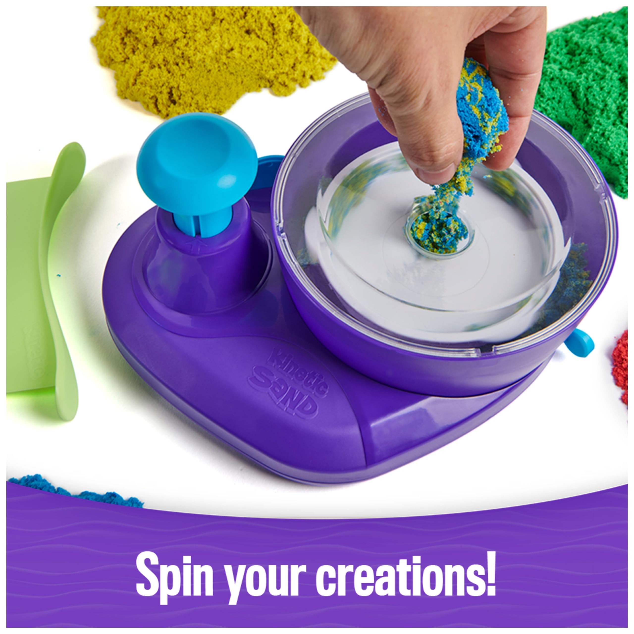 Kinetic Sand, Deluxe Swirl N’ Surprise Playset with 2.5lbs Play Sand (Red, Blue, Green, Yellow, White & Purple), 4 Tools, Sensory Toys for Kids