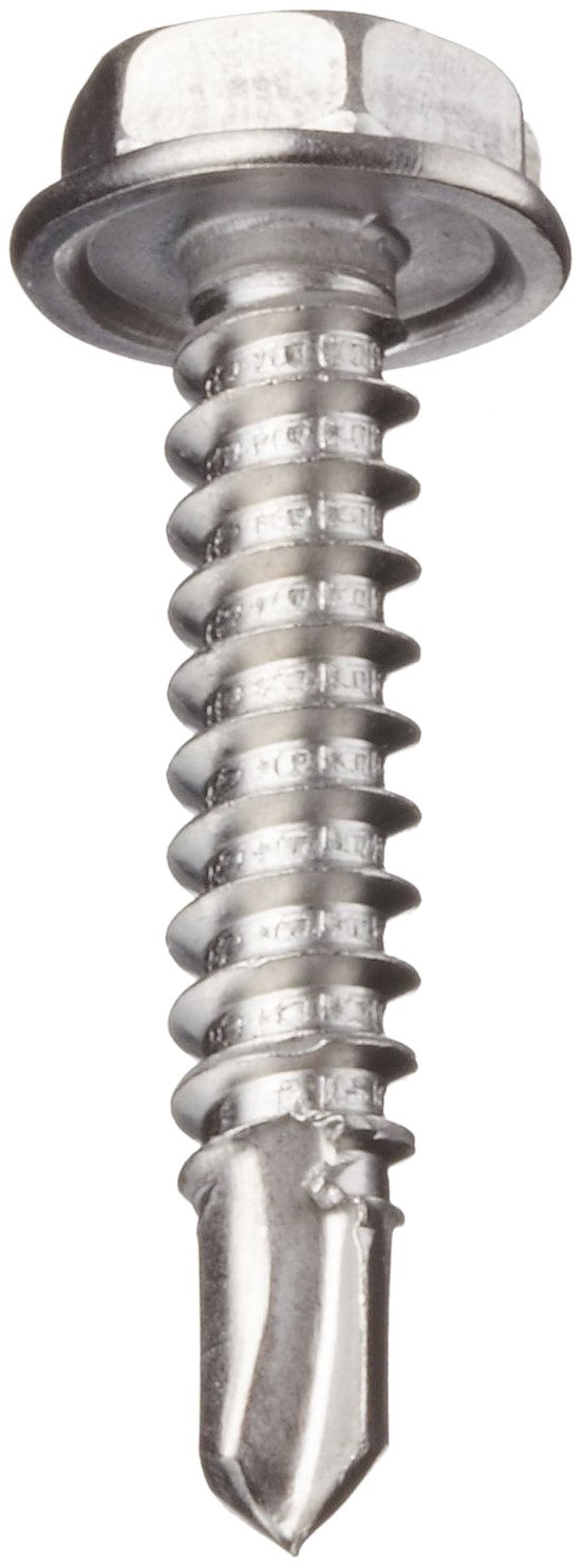 Small Parts Stainless Steel Sheet Metal Screw, Plain Finish, Hex Head, External Hex Drive, Self-Drilling Point, 1/2" Length, #8-18 Threads (Pack of 100)